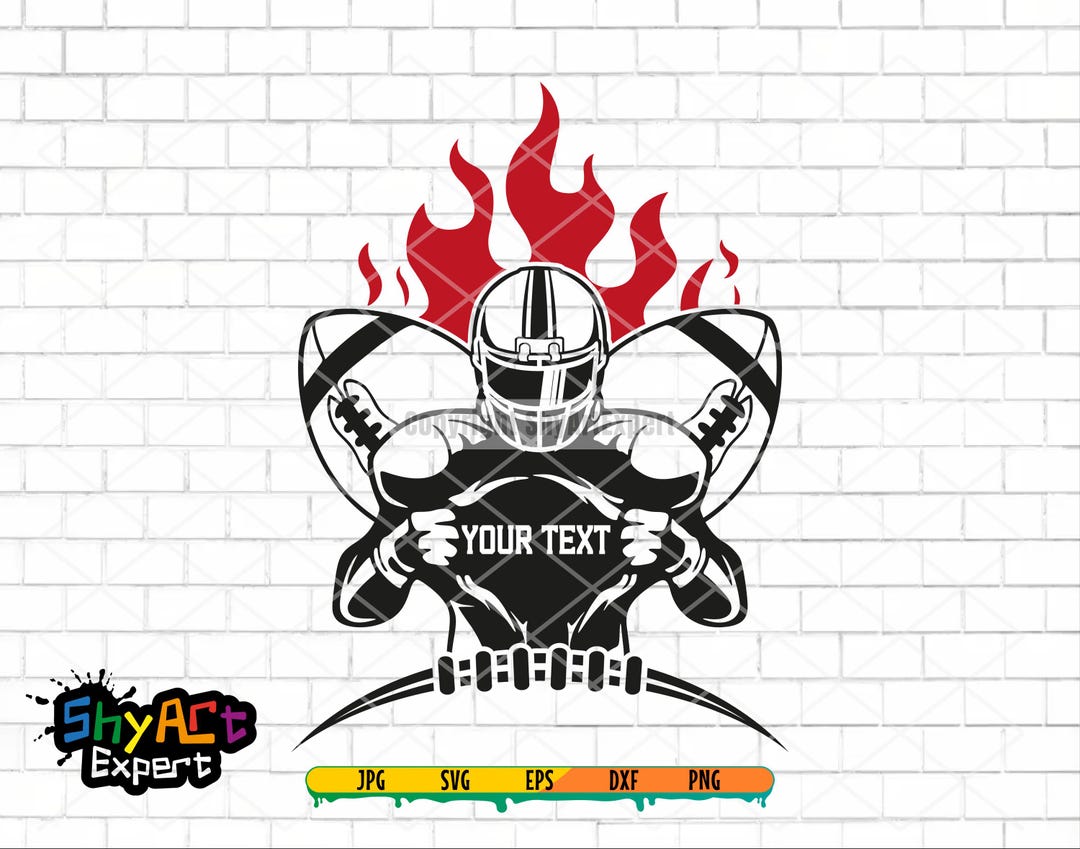 Football Player SVG File, Custom Text Flaming Football Design, Football ...