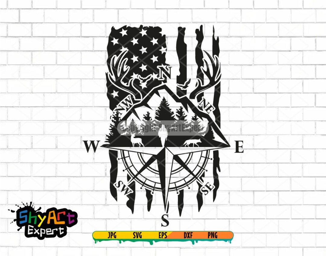 Us Flag Hunting Compass SVG File, Deer Hunting Svg, Hunt Life Svg, Hunt ...