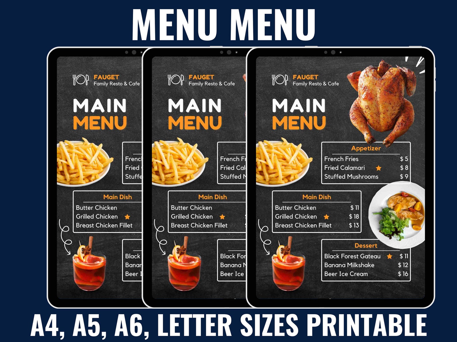 Restaurant Menu Template, Canva Template, Editable Menu, Price List, A4 ...