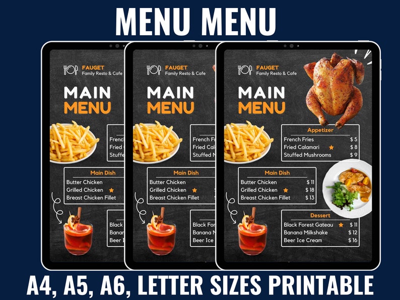Restaurant Menu Template, Canva Template, Editable Menu, Price List, A4 ...