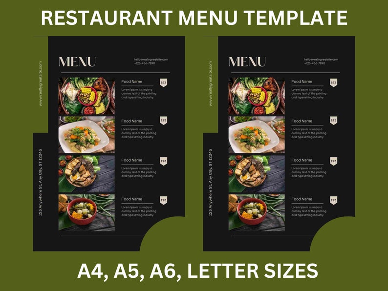 Restaurant Menu Template, Canva Template, Editable Menu, Price List, A4 ...