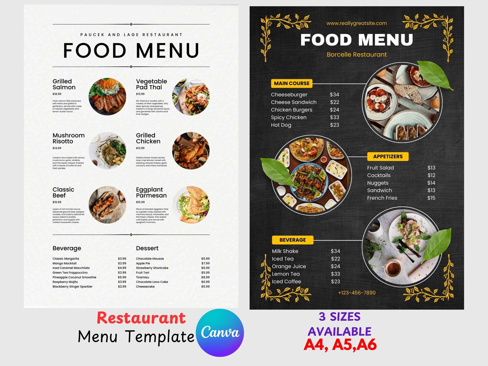 20 Restaurant Menu Template, Editable Menu,a4 Size Menu, Cafe Menu ...