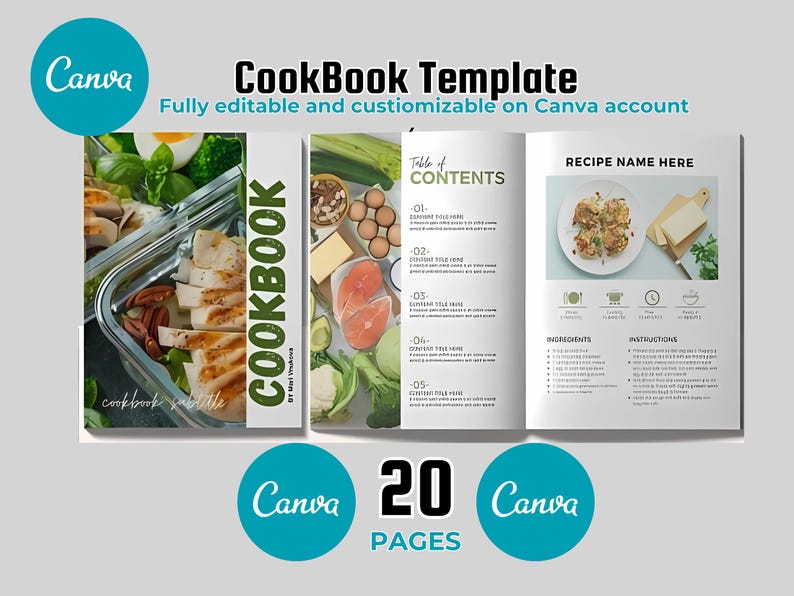 Cookbook Canva Template, Family Cookbook, Editable Recipe Book Template ...