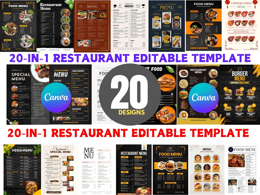 20 Restaurant Menu Template, Editable Menu,a4 Size Menu, Cafe Menu ...