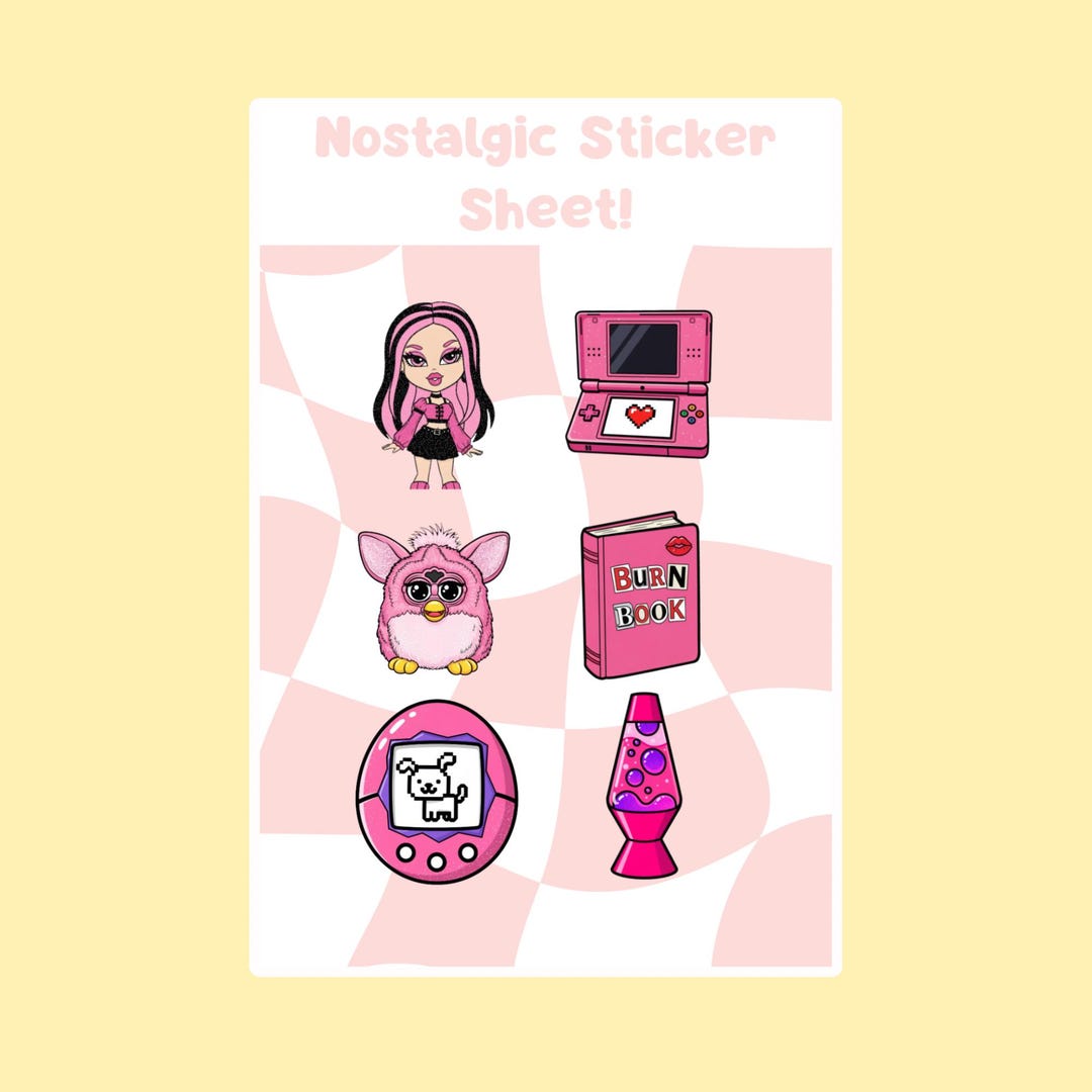 Nostalgic Y2K Sticker Sheet | 2000s Aesthetic Stickers | Pink Retro ...