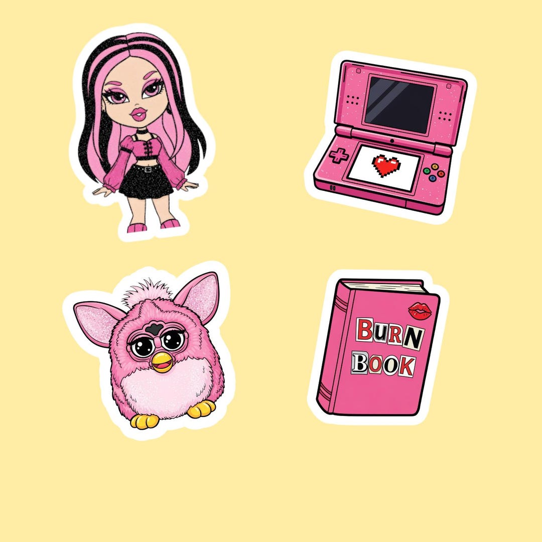 Pink Nostalgia Sticker Bundle | Y2K Bratz Aesthetic, Furby, Retro ...