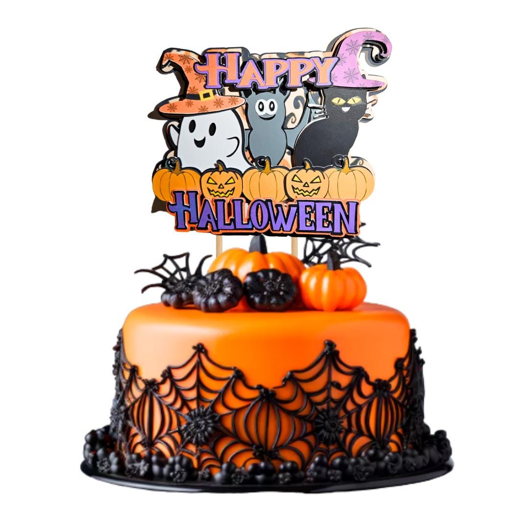 Happy Halloween Cake Topper Kit With Ghost Bat Cat Pumpkins and Tape ...
