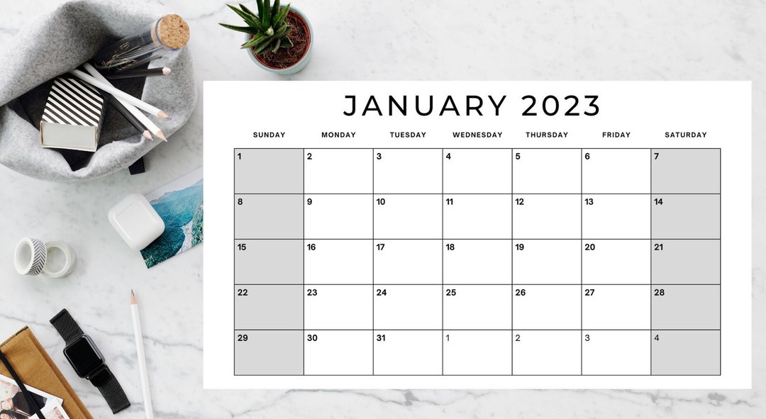 Simple and Minimal Monthly Printable 2023 Calendar - Landscape - Etsy