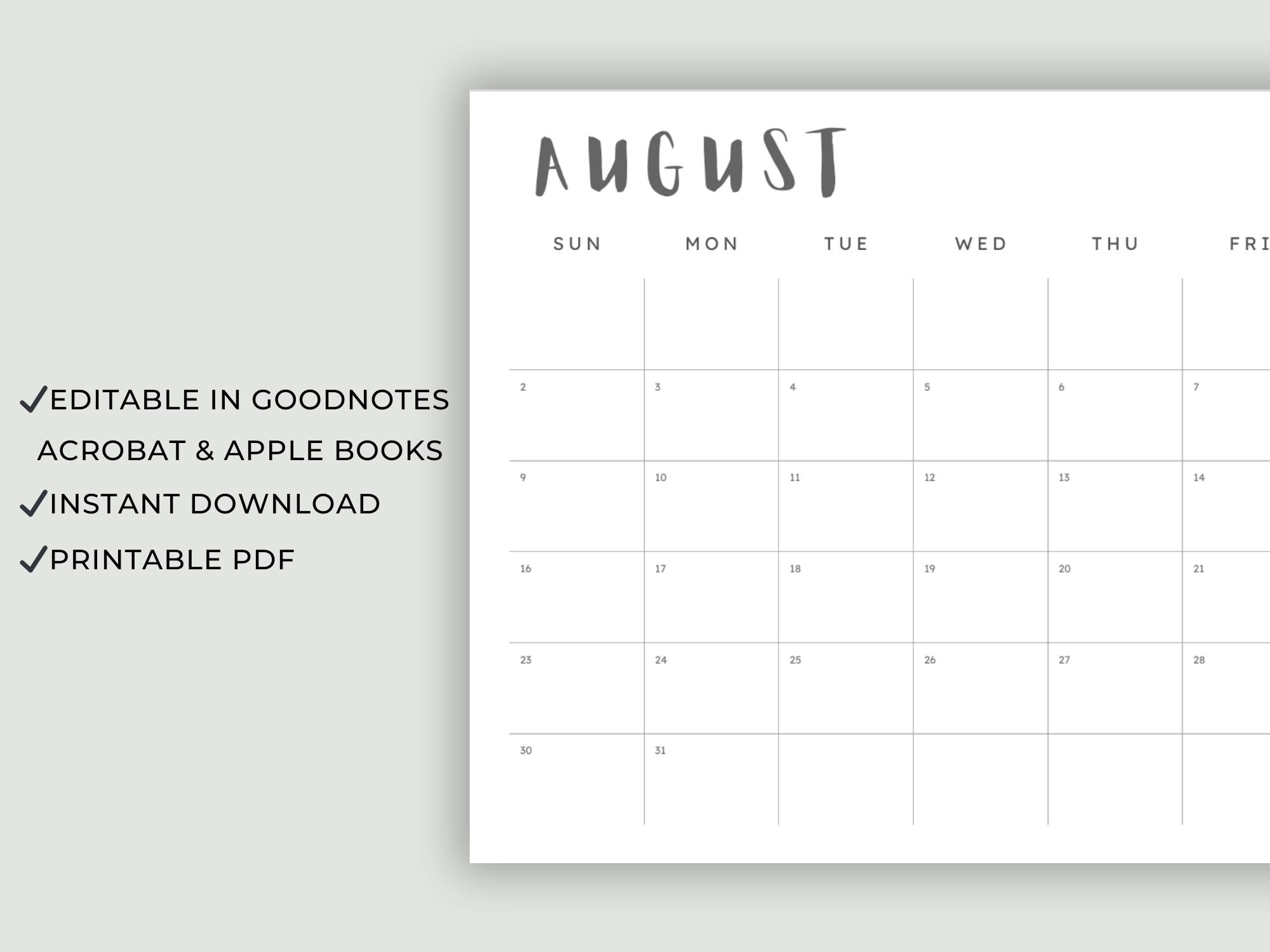 Monthly Calendar Printable | Clean Planner | Simple Productivity ...