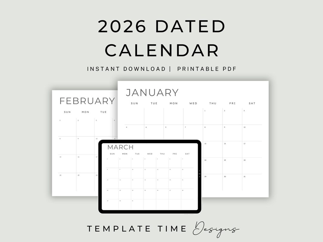 2026 Dated Calendar Printable PDF | Editable Digital Calendar for iPad ...