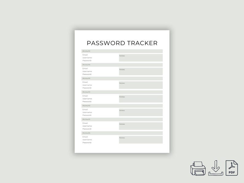Password Tracker Printable | Password Log Organizer | Secure Login ...