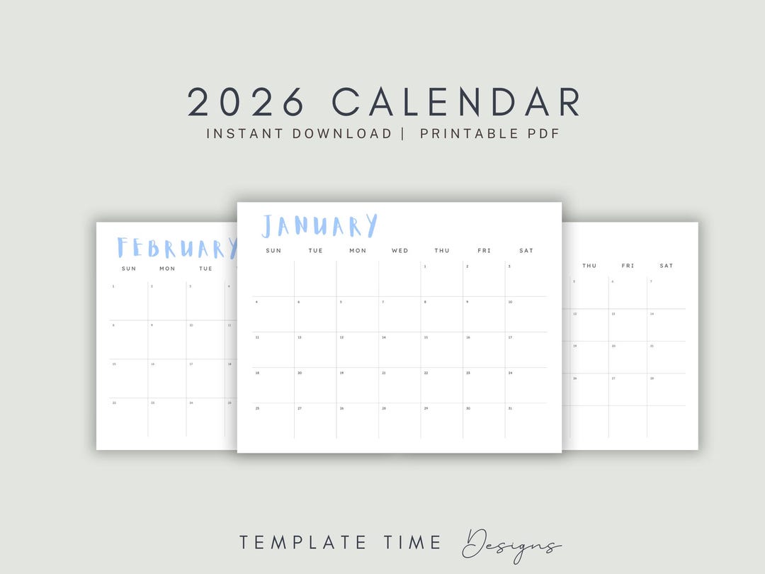Blue Monthly Calendar Printable | Minimal Clean Monthly Planner ...