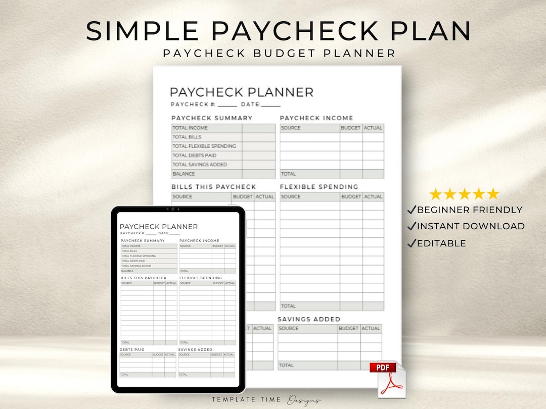 Paycheck Budget Planner Printable | Minimalist Biweekly Budget Template ...