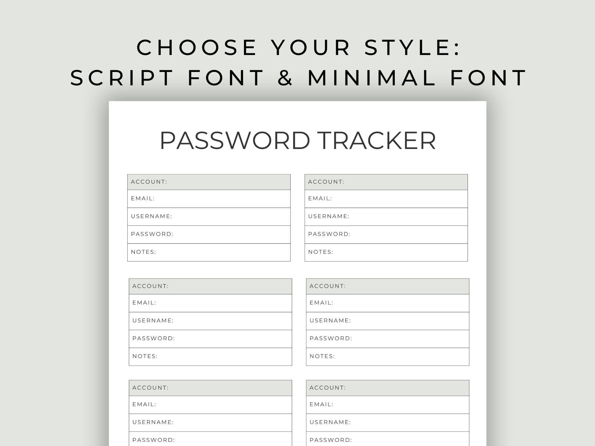 Printable Password Tracker Template PDF | Digital Password Log ...