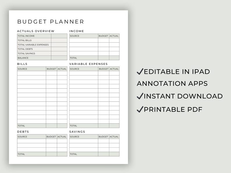 Minimalist Printable & Digital Budget Planner PDF | Monthly Finance ...