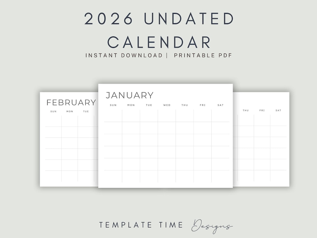 Undated Monthly Calendar Printable | Minimal Clean Monthly Planner ...