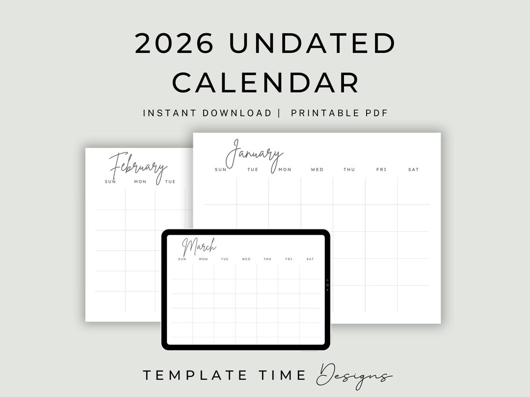 2026 Undated Calendar Printable PDF | Editable Digital Calendar for ...