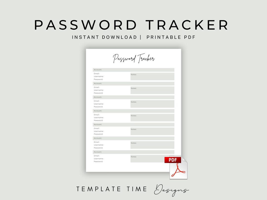 Password Tracker Printable | Password Log Organizer | Secure Login ...