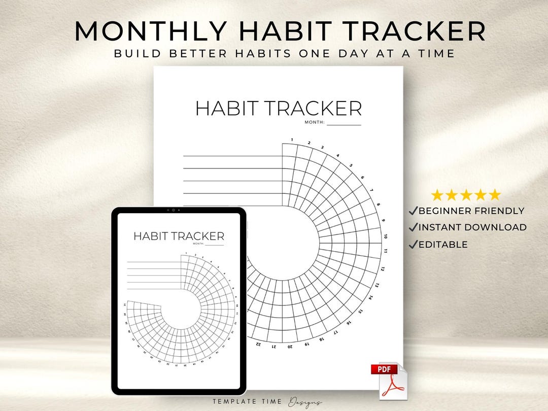 Radial Habit Tracker Printable PDF | Daily & Monthly Habit Tracker ...