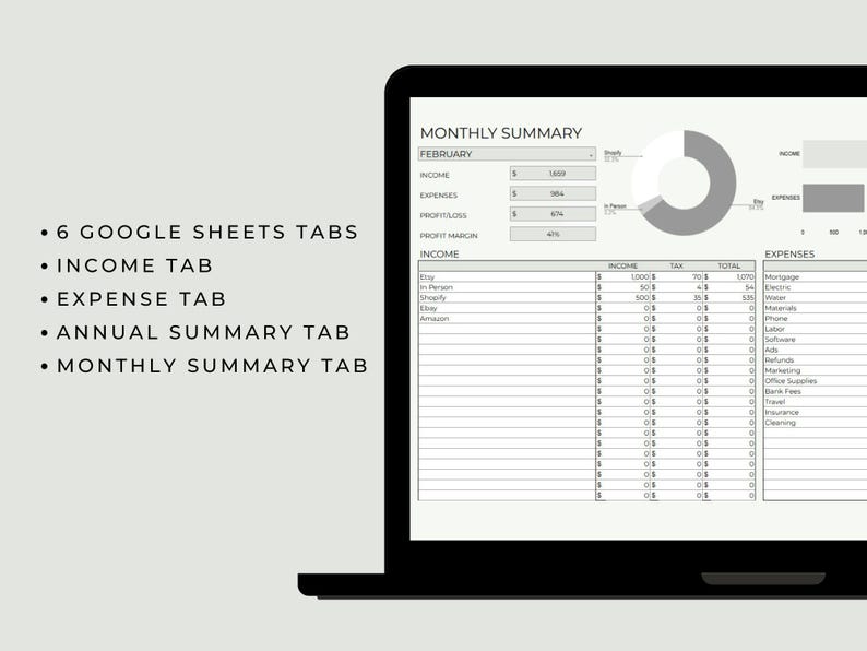 Small Business Bookkeeping Spreadsheet for Google Sheets | Income ...