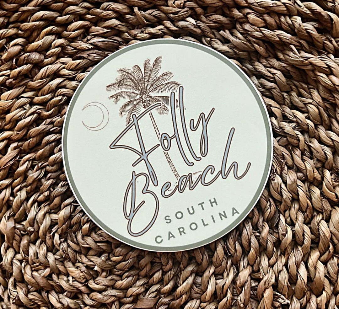 Folly Beach Palmetto Tree Circle Sticker - Etsy