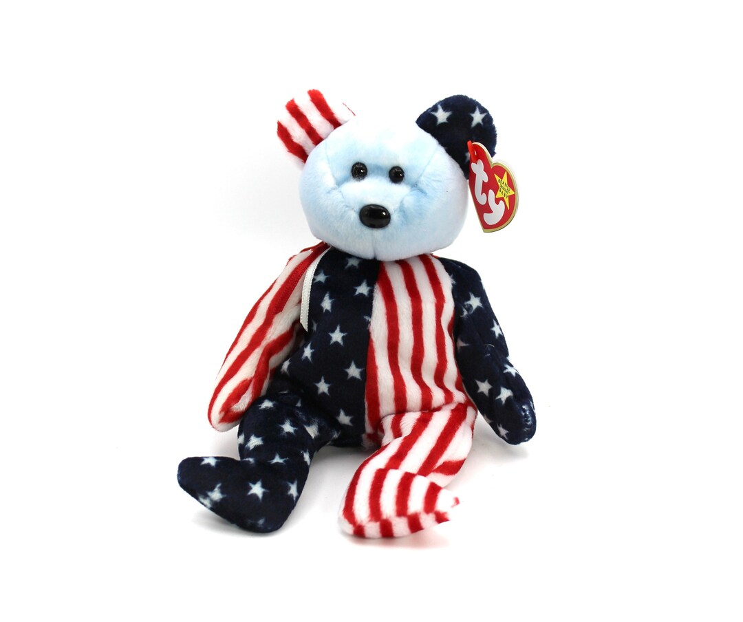 1999 TY "spangle" American Flag Bear Beanie Baby (blue Head) - Perfect ...