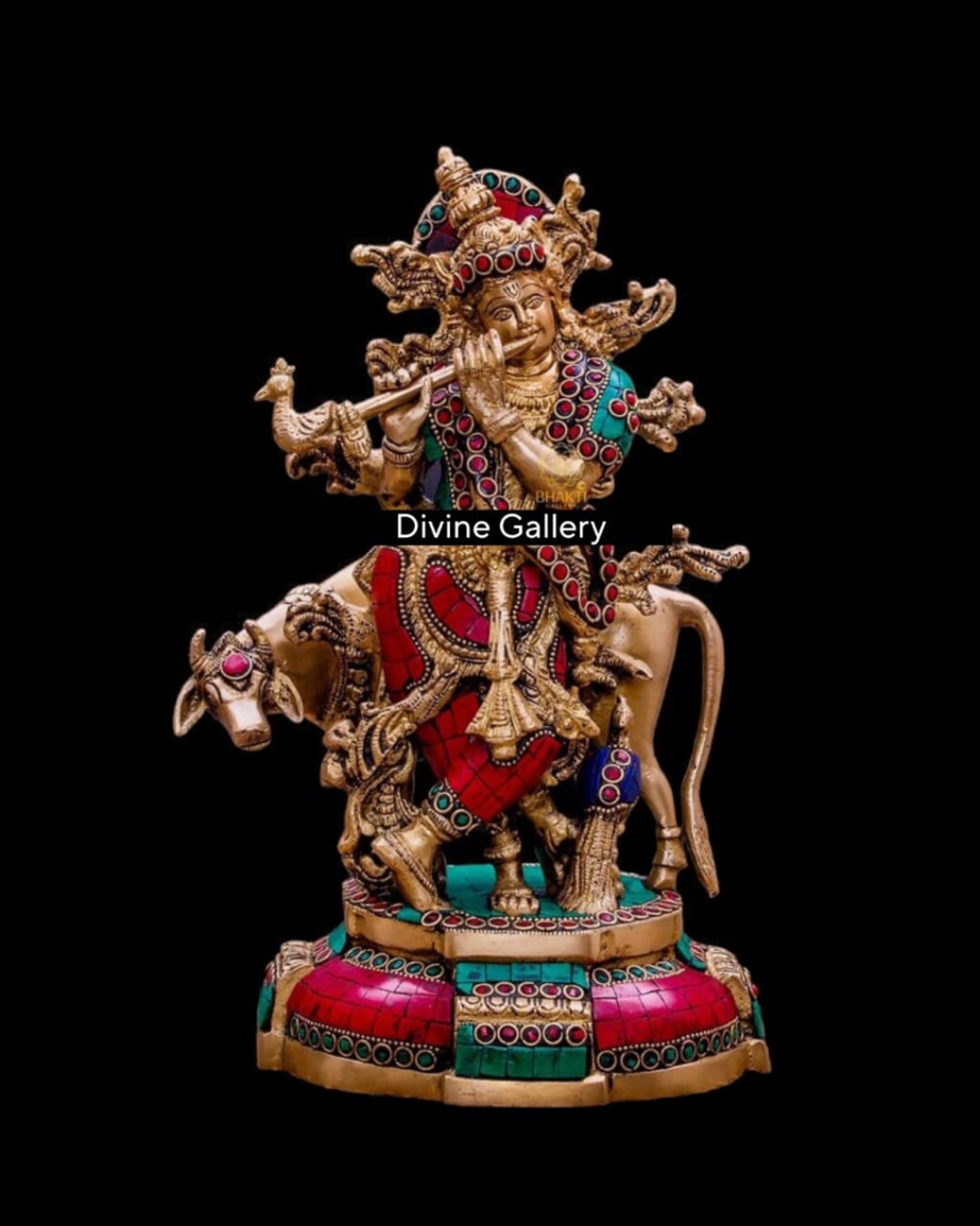 Krishna Statue With Cow in Brass, 29 Cm Big Brass Cow Krishna Idol With ...