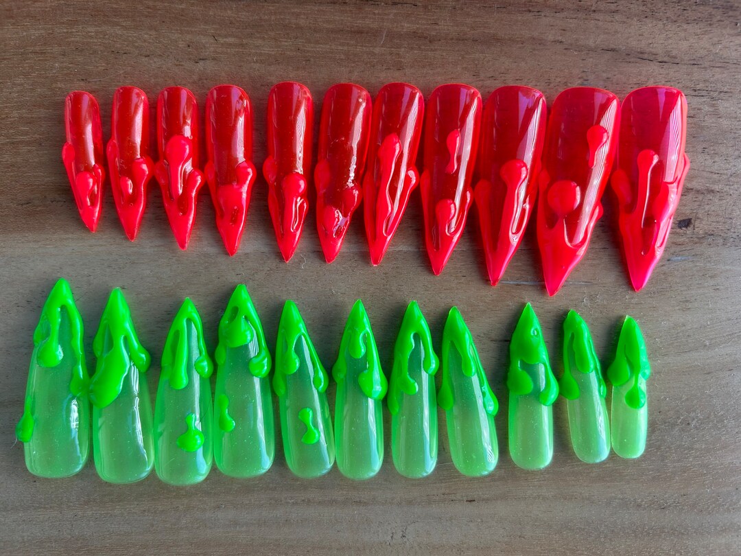 Neon Drippy Stiletto Press on Nails - Etsy