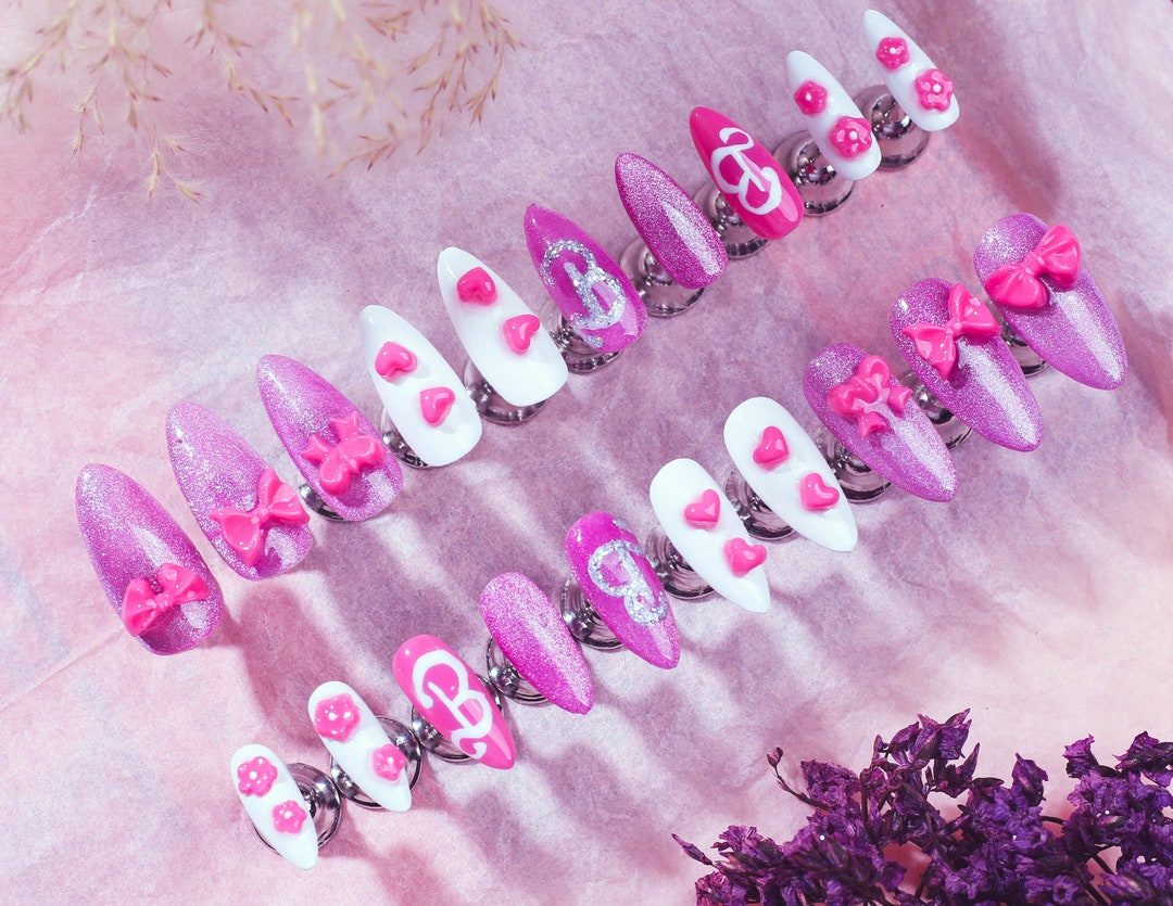 Handmade Nail Barbie Glitter Pink 3d Handmade Press on Nail - Etsy