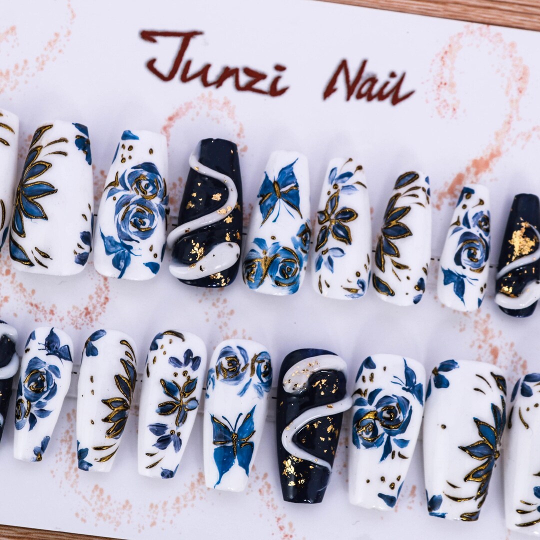 Handmade Press on Nail, Golden Serpent Press on Nail, 20 Pieces Set - Etsy