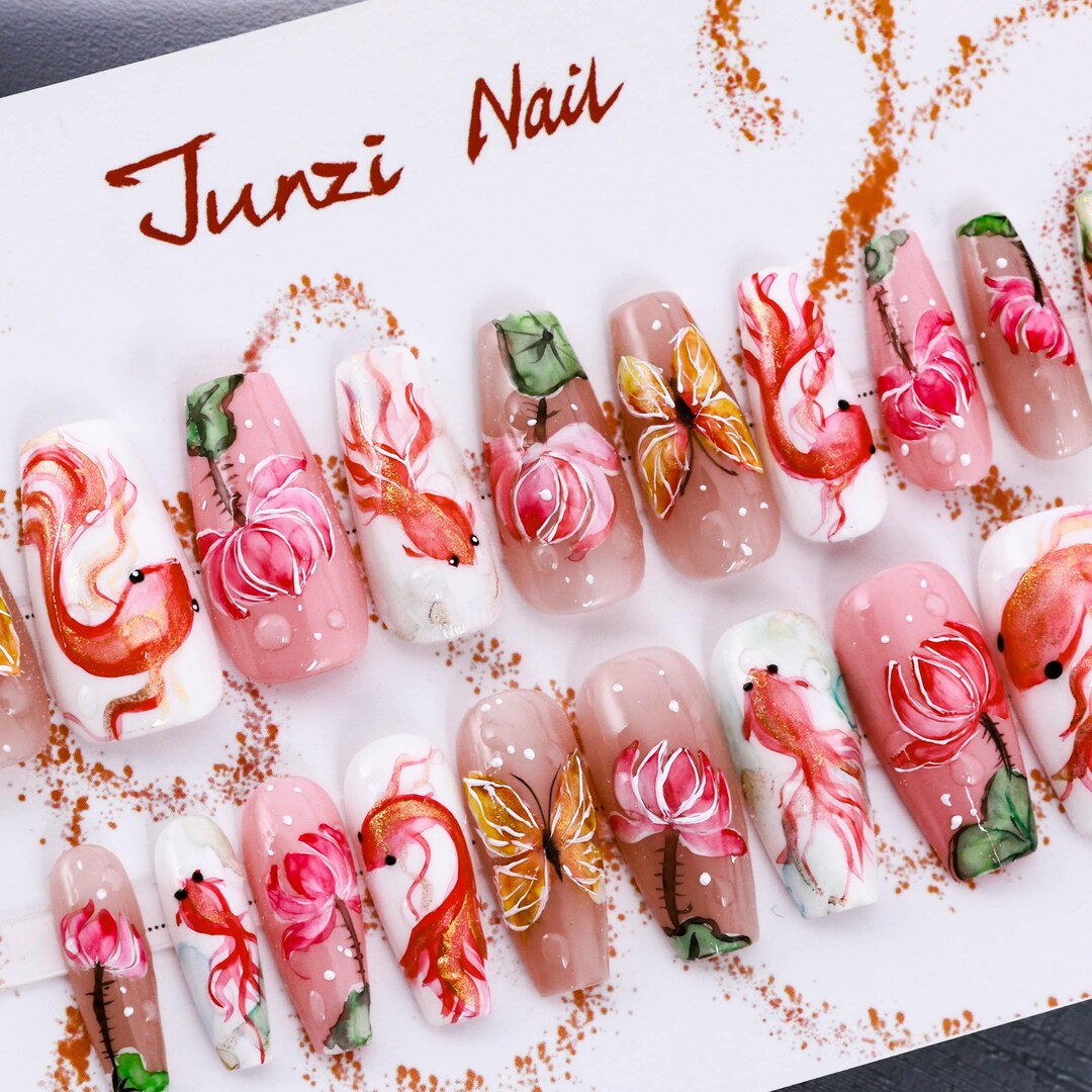 Handmade Nails, Enchanted Willow Garden Press on Nail, Long Coffin, 20 ...