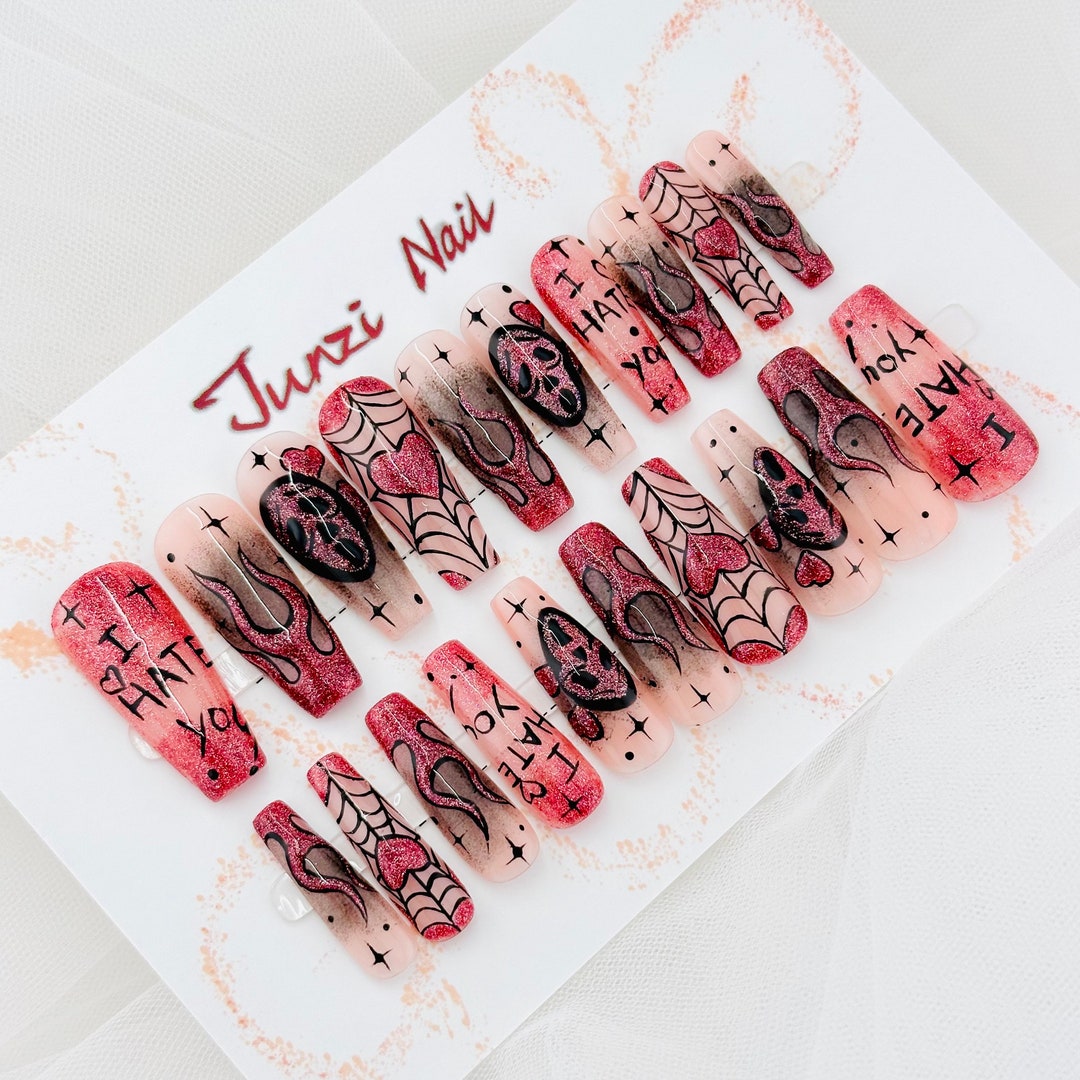Handmade Nails , Fierce Love i Hate You Spooky Press on Nail , Extra ...