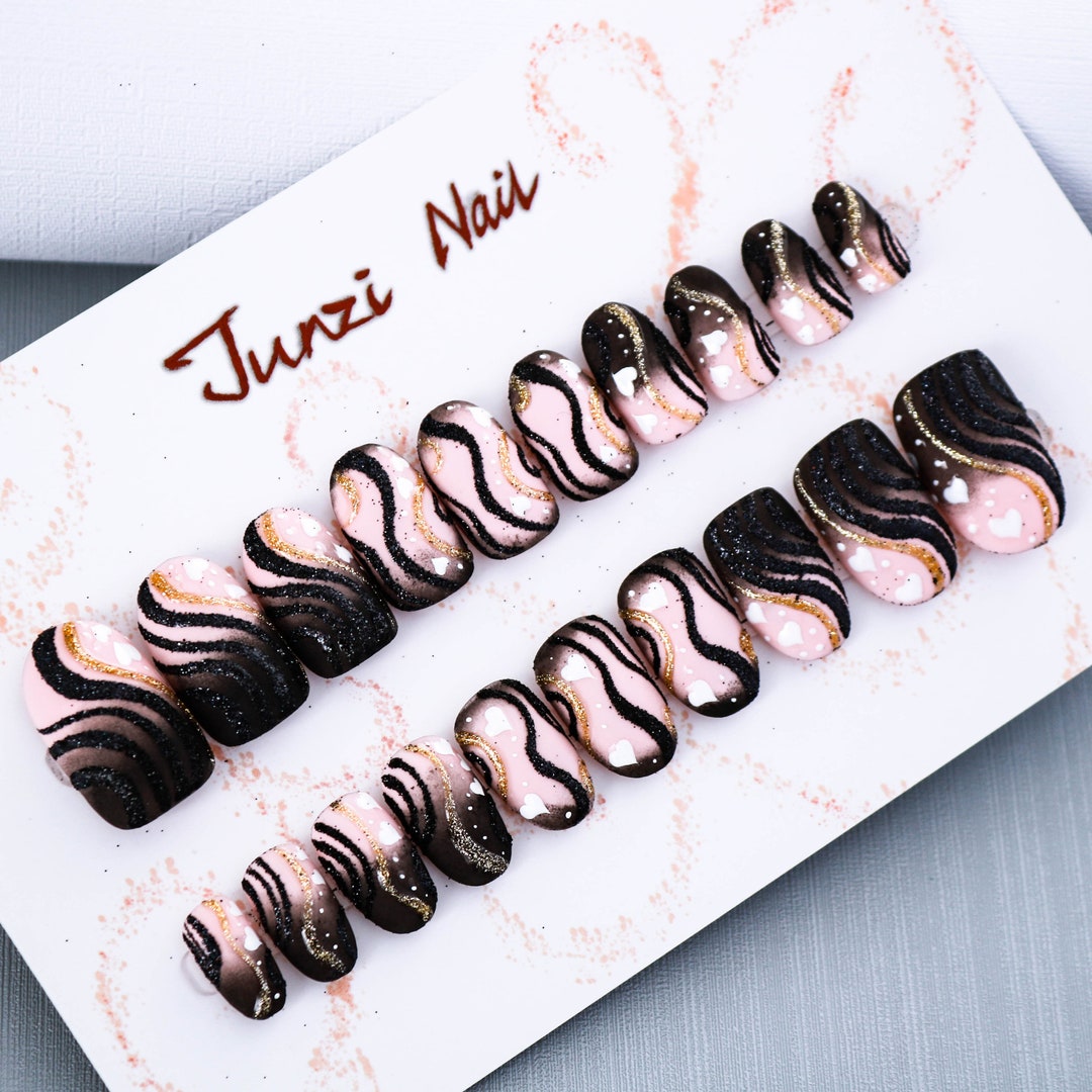 Handmade Twilight Swirl Press on Nails: Frosted Matte Medium Round, 20 ...