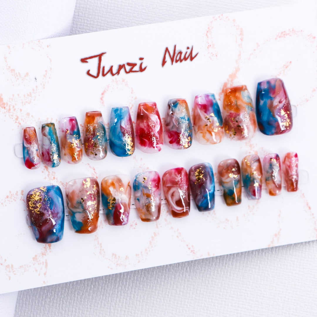 Handmade Press on Nail, Whimsical Mosaic Press on Nail , Medium Coffin ...