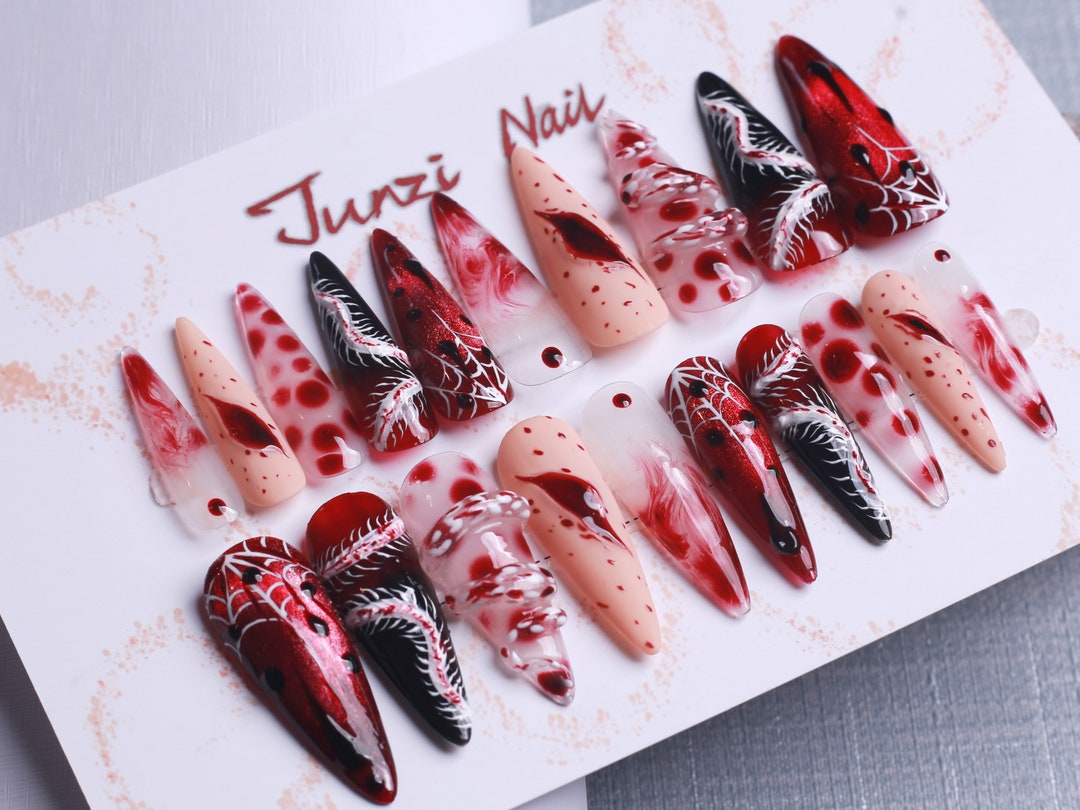 Reusable Press on Nails , Red Scare Centipede 20-set Press on Nails ...
