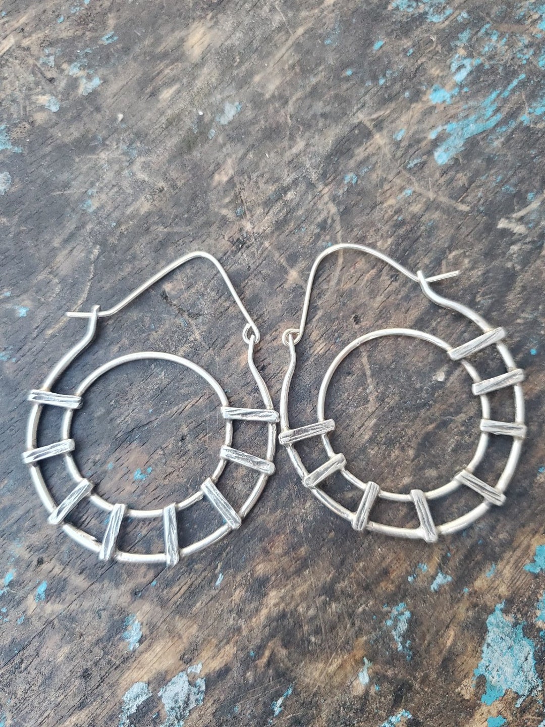 Silver Train Track Hoops, Handmade From Sterling Silver With a Hinged ...