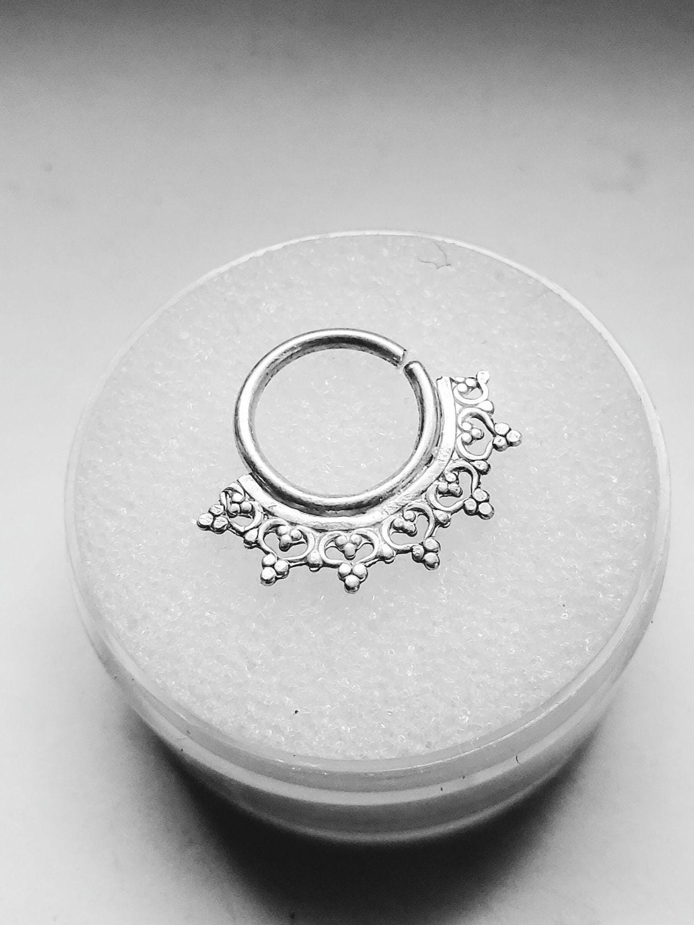 Tribal Silver Septum Ring, Handmade Sterling Silver Septum, Fancy 16g ...