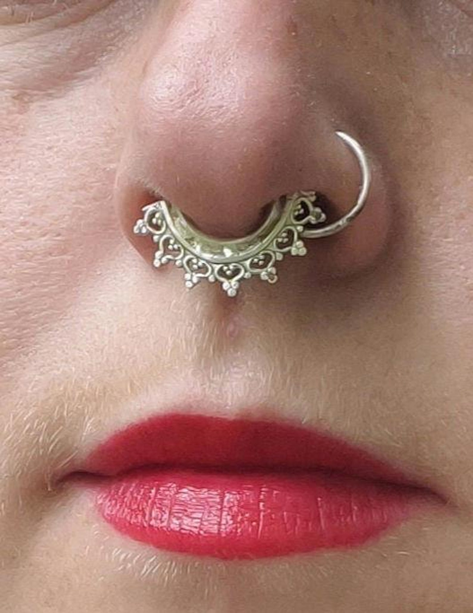 Tribal Silver Septum Ring, Handmade Sterling Silver Septum, Fancy 16g ...