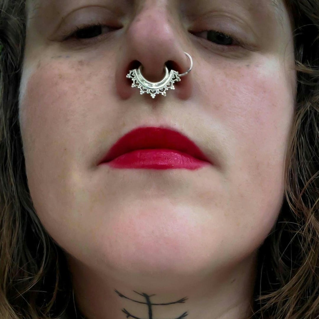 Tribal Silver Septum Ring, Handmade Sterling Silver Septum, Fancy 16g ...