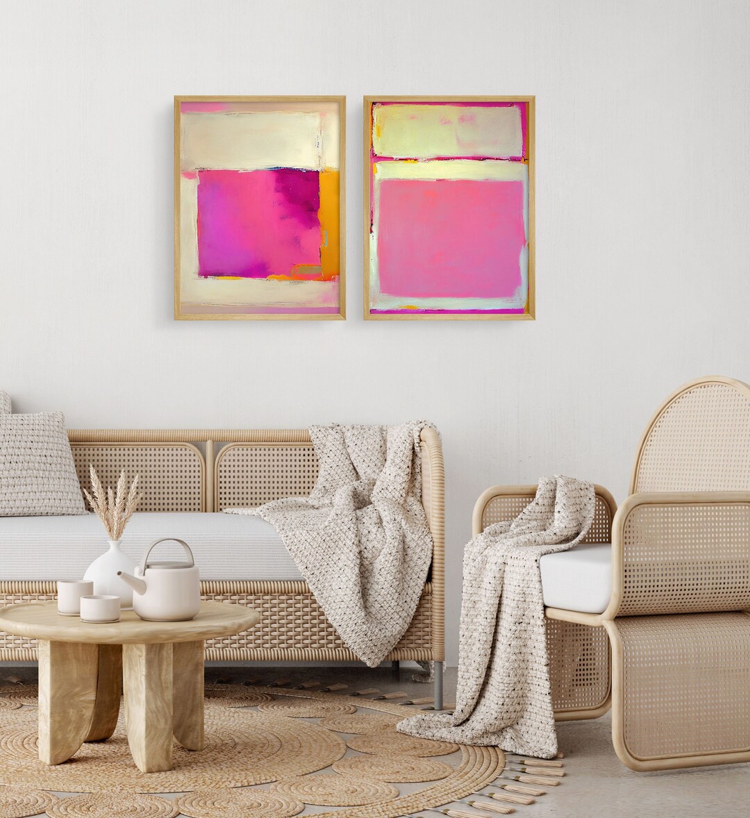 Retro Abstract Art Print, Pink Art Set, Modern Decor, Abstract Art ...