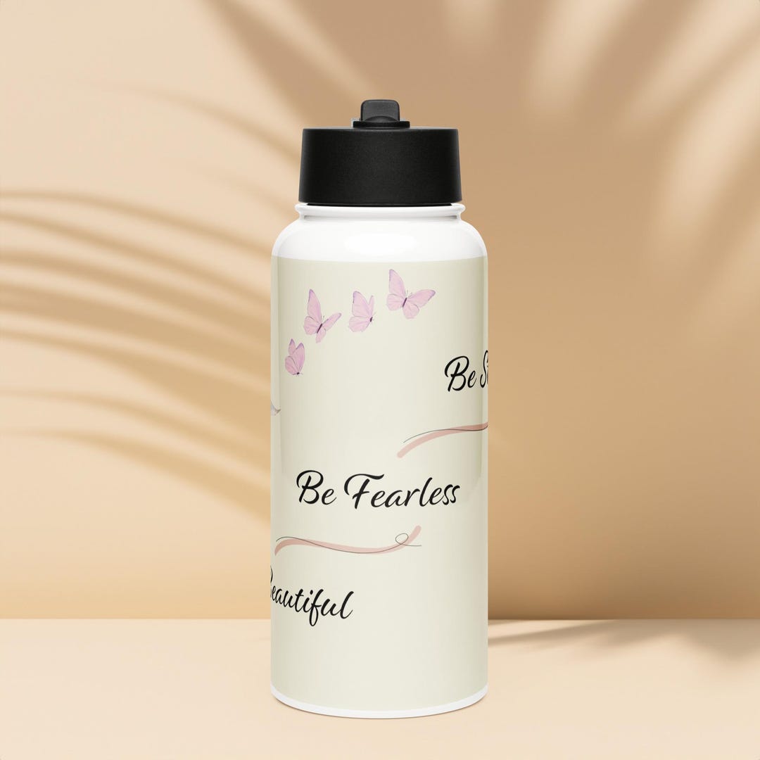 Pink Butterflies & Blue Floral Water Bottle With a Straw Lid - Etsy