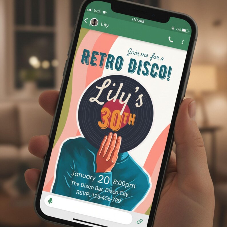 Retro Disco Birthday Invitation, Vinyl Record Player, 70s Theme ...
