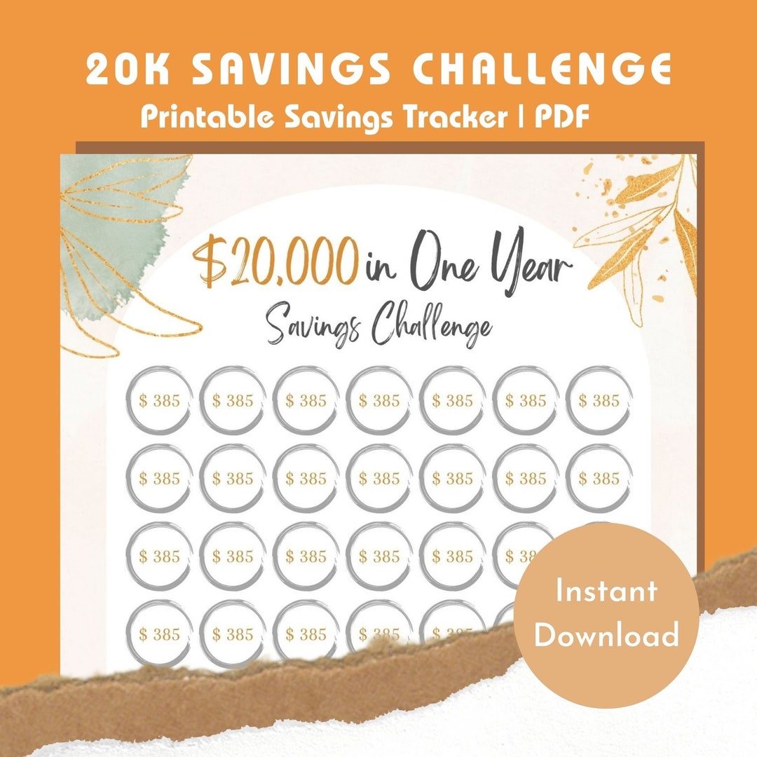 20k Savings Challenge | Savings Challenge Printable | 20000 Savings ...