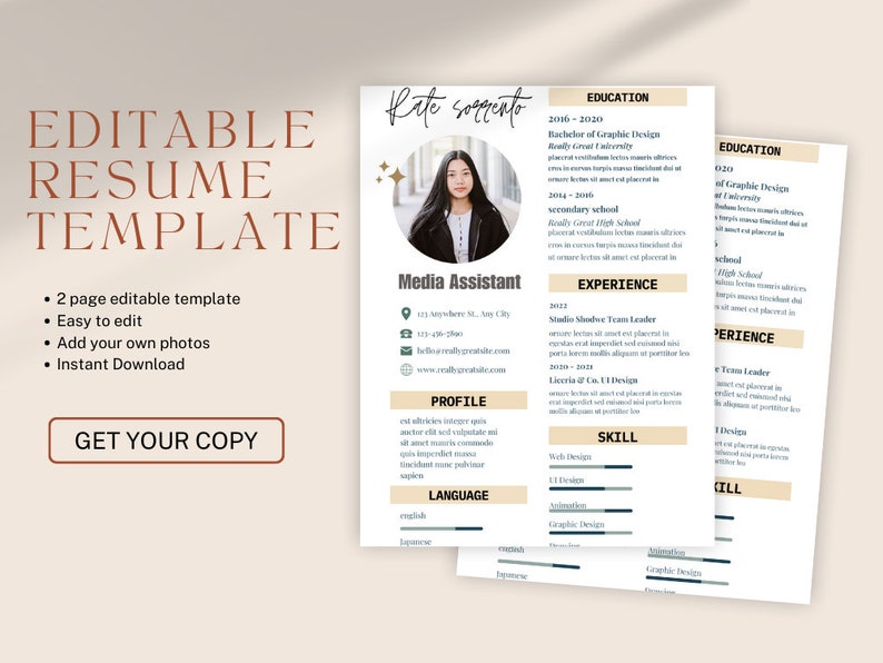 Simple Editable Resume Template Professional Resume Template - Etsy