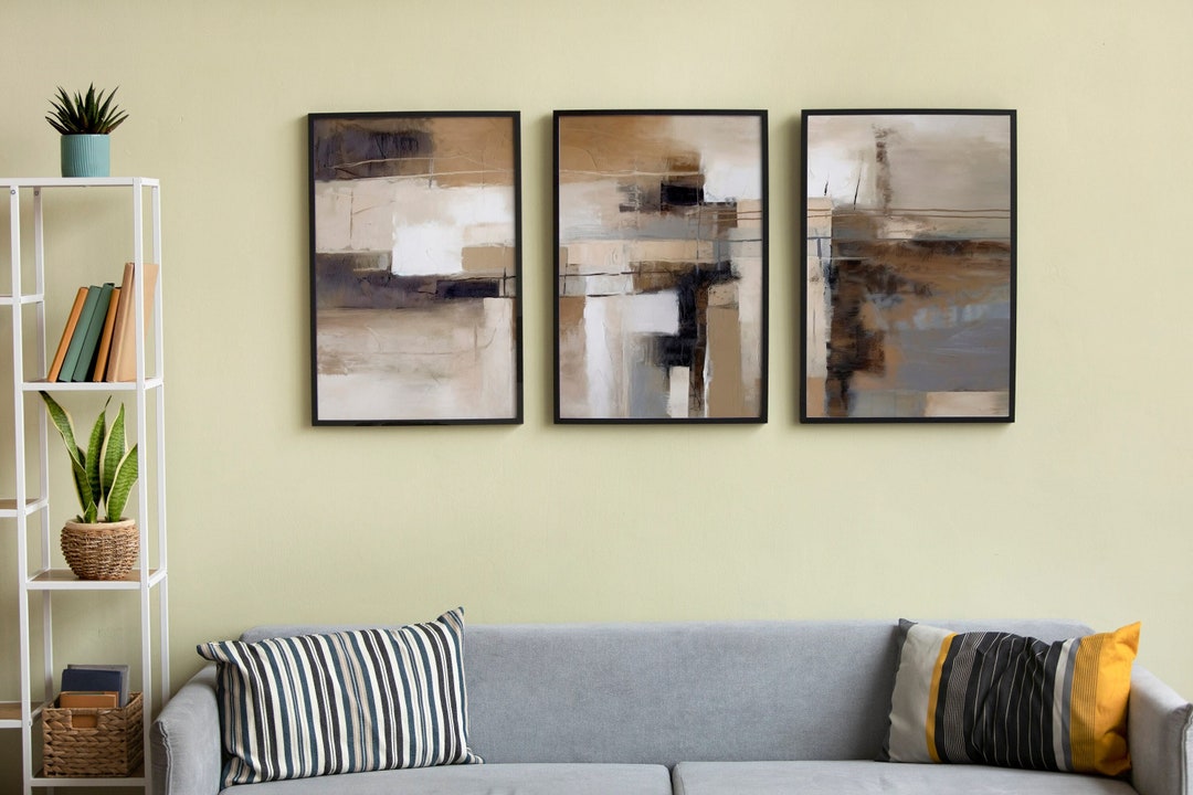 Modern Abstract Gallery Wall Art Set of 3 Gray Beige and - Etsy