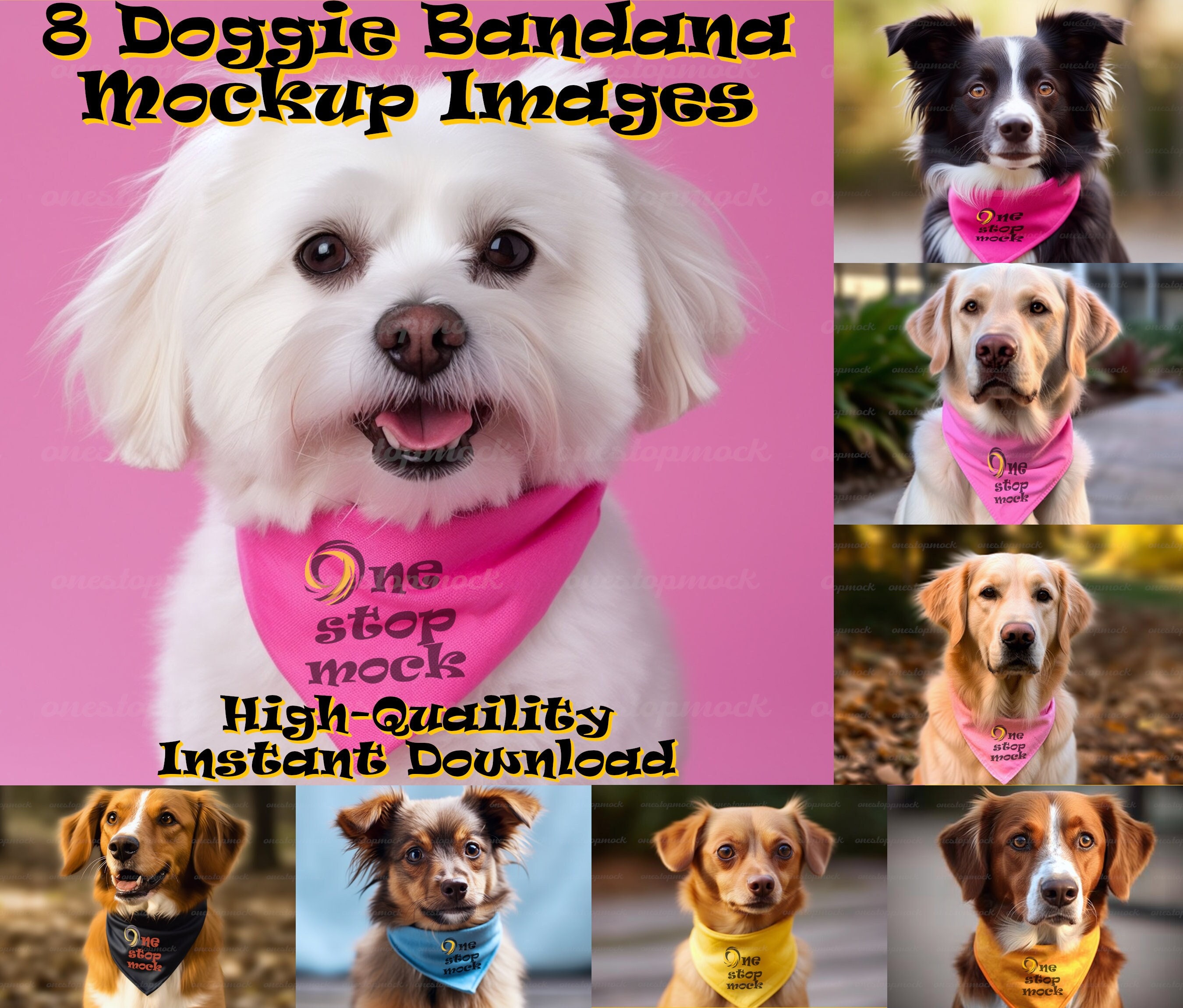 Dog Bandana Mockup for Sublimation and Design Mockup 8 Image Set of ...