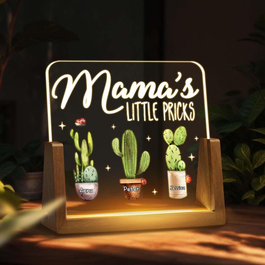 Personalized Mama's Little Pricks LED Night Light, Custom Cactus Mom ...