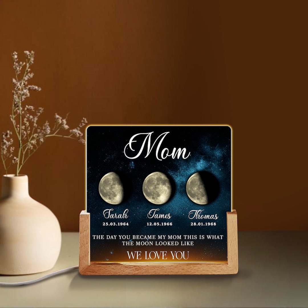 Personalized Moon Phase by Date Gift, Personalised Mom Moon Phase Night ...