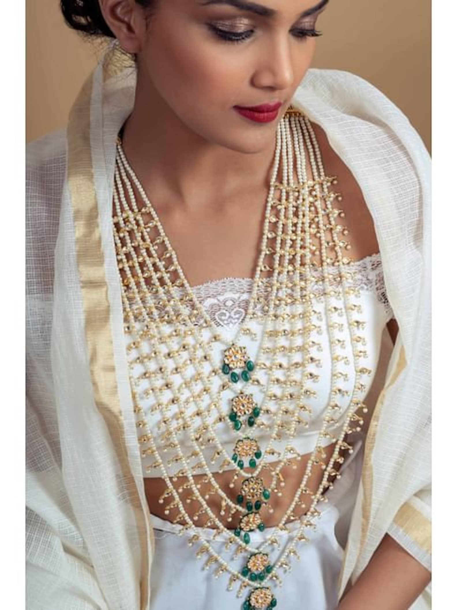 High Quality Seven Layer Rani Har Long Necklace Set Sari Necklace ...
