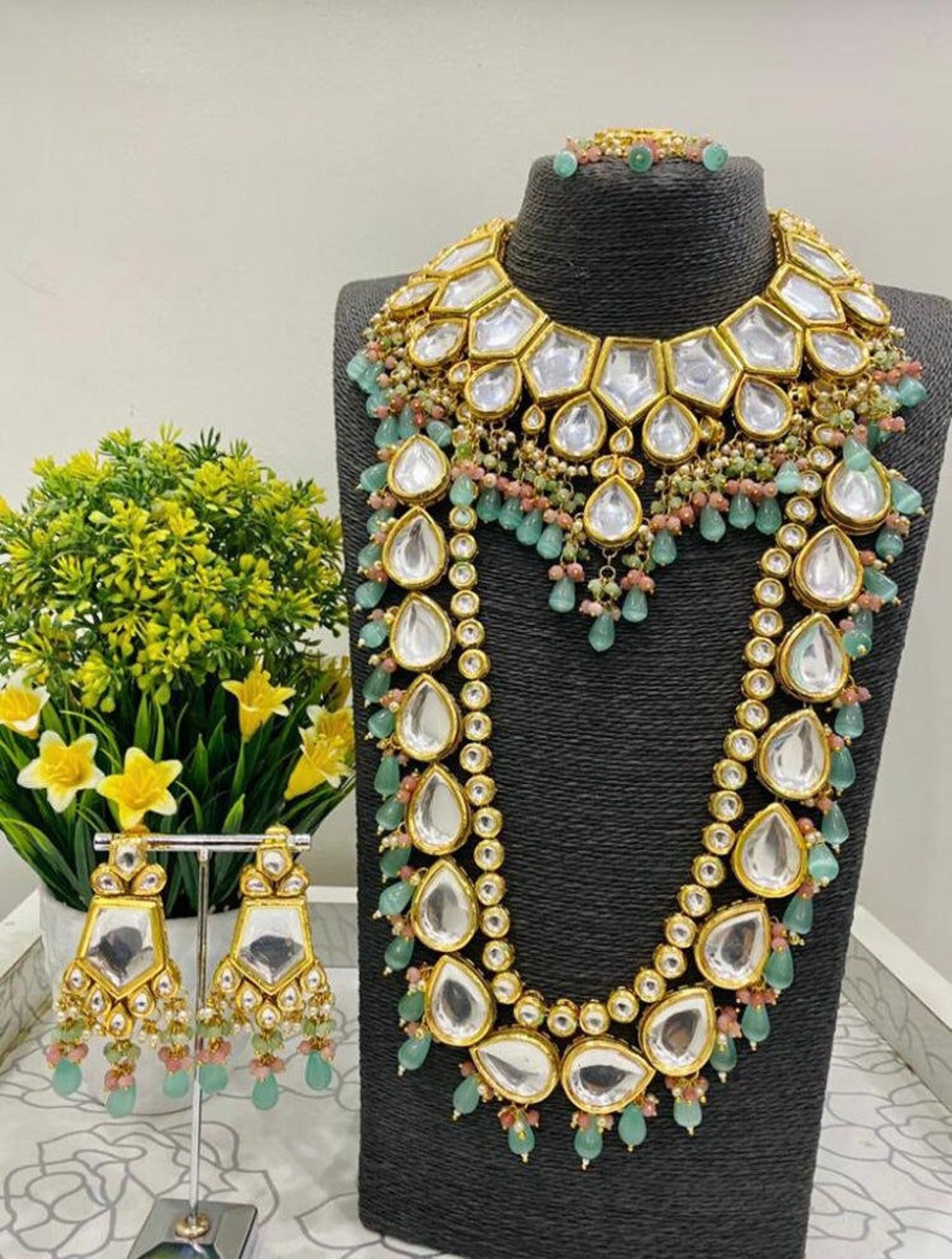 Jadau Kundan Heavy Bridal Set/green Kundan Bridal Set/full Bridal Set ...